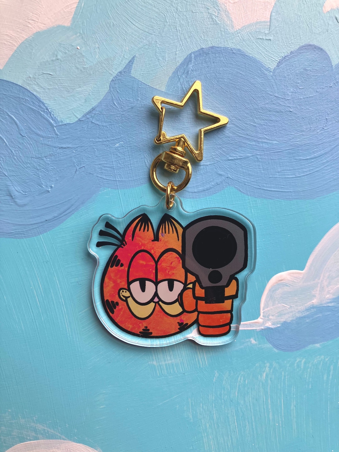 Garfield With Gun | Acrylic Charm Keychain - Etsy