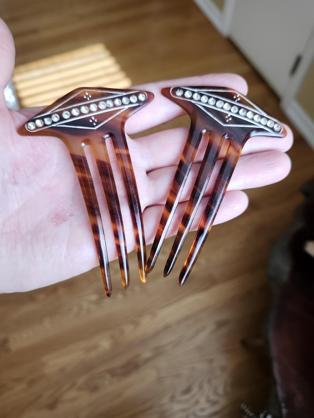 Antique Art Deco Celluloid Hair Combs: Faux Tortoiseshell Pair - Etsy