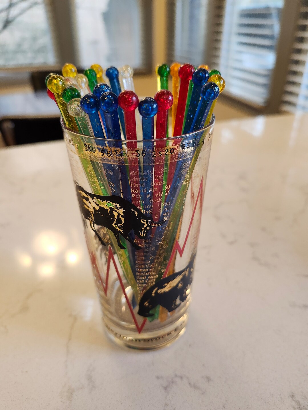 34 Vintage Stir Sticks in 6 Colors Swizzle Sticks Glitter MCM Barware ...