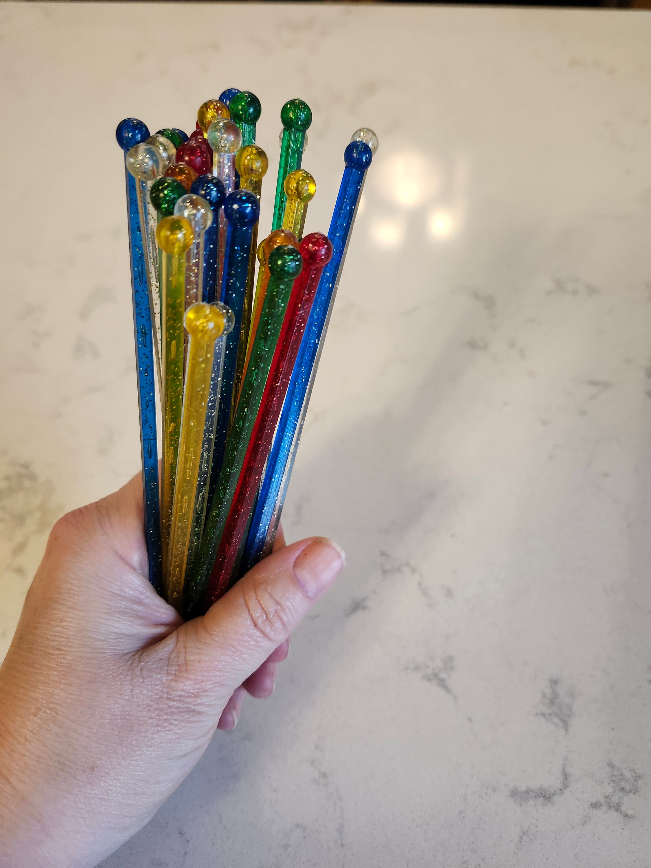 34 Vintage Stir Sticks in 6 Colors Swizzle Sticks Glitter MCM Barware ...