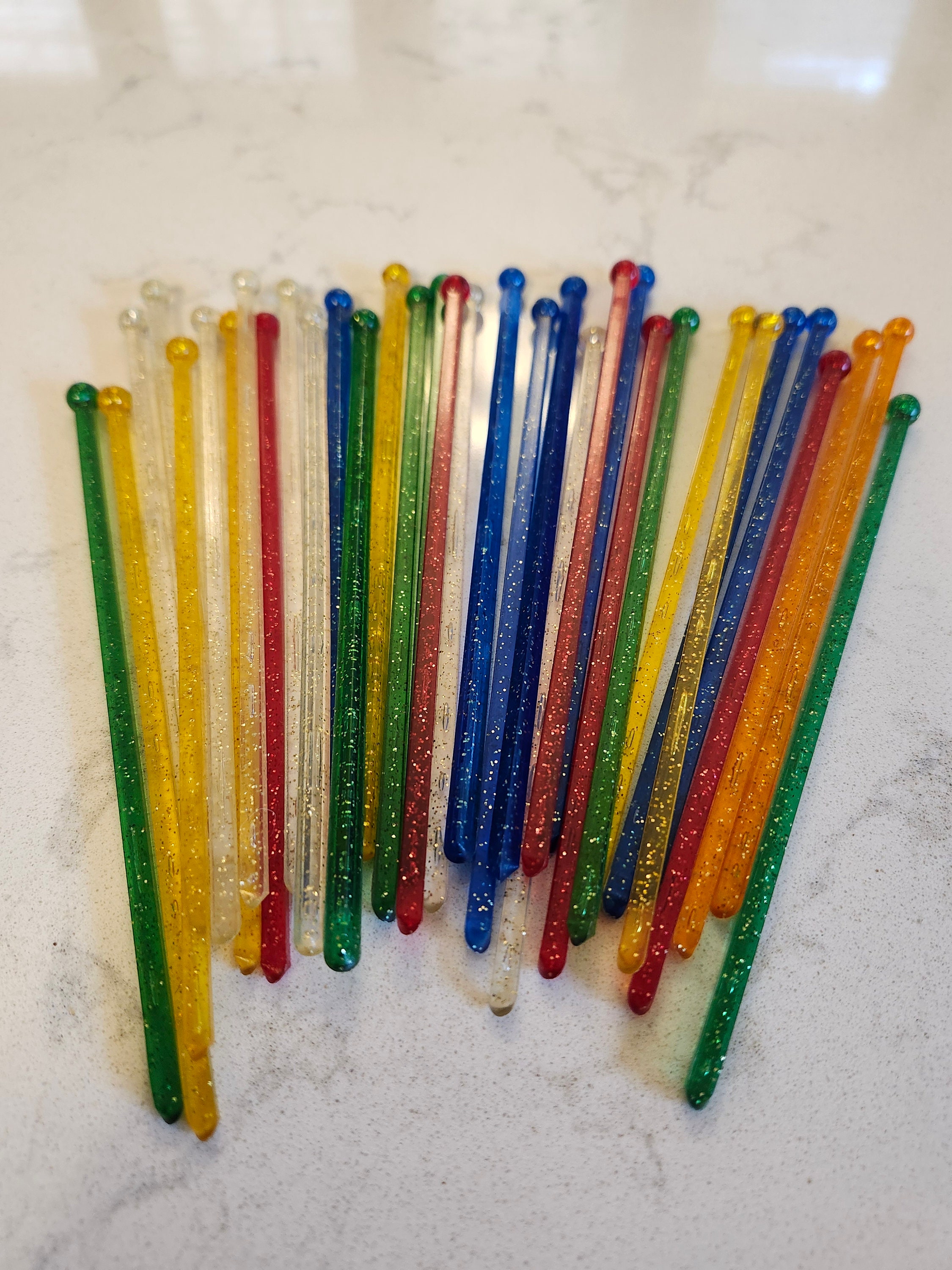 34 Vintage Stir Sticks in 6 Colors Swizzle Sticks Glitter MCM Barware ...