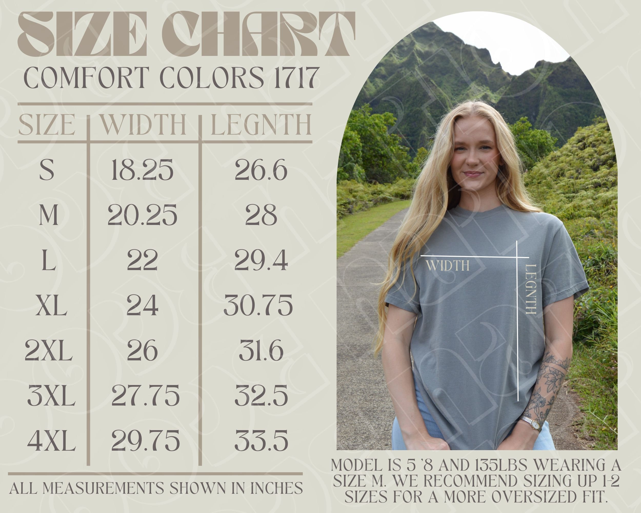 Comfort Colors C1717 Shirt Size Chart Unisex Tshirt Size Chart Model ...