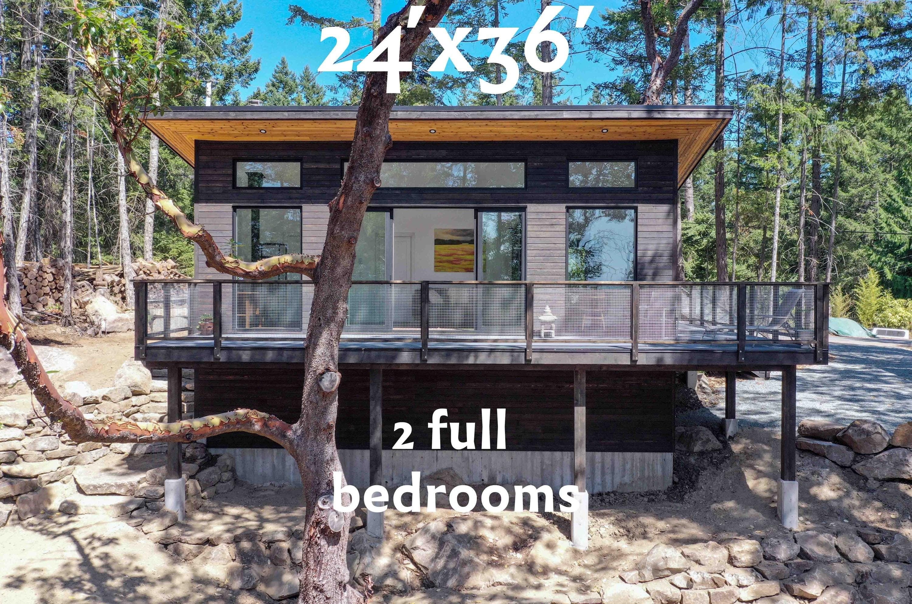 Pender Island Cabin Plans: 24'x36' (864 Sqft) - 2 Full Bedrooms - Pdf ...