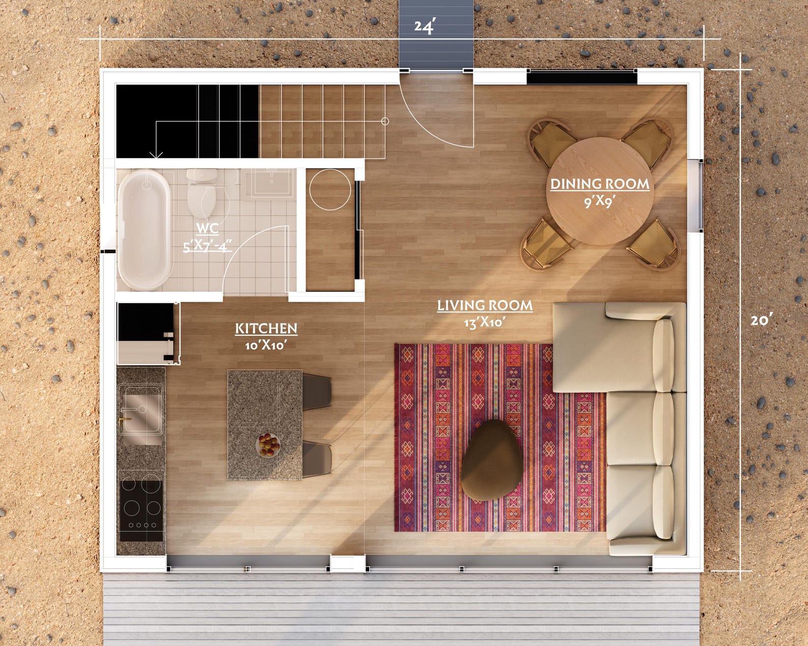 Desert Cabin Plans - 20'x24, 1 Bedroom Loft - Etsy