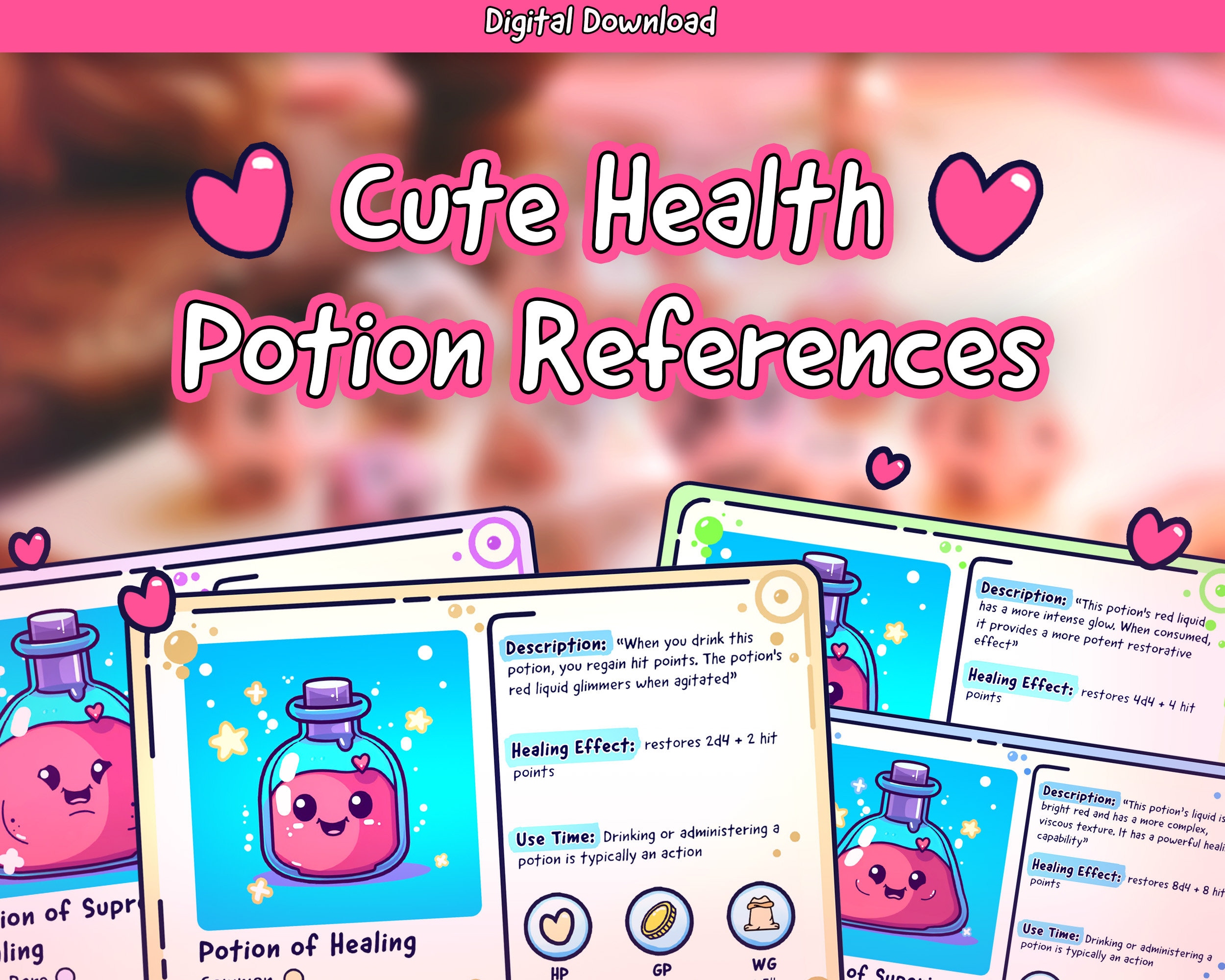Cute Printable Dnd Health Potion Cards - Adorable Pink Potion Reference ...