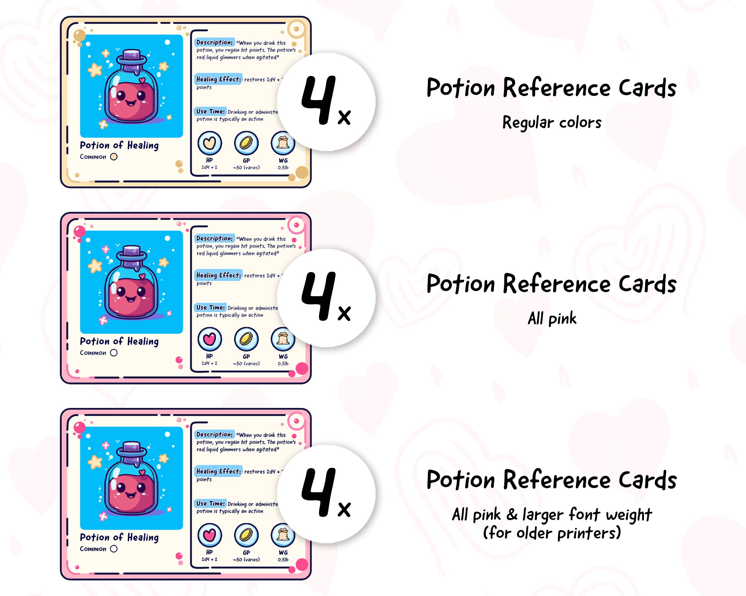Cute Printable Dnd Health Potion Cards - Adorable Pink Potion Reference ...