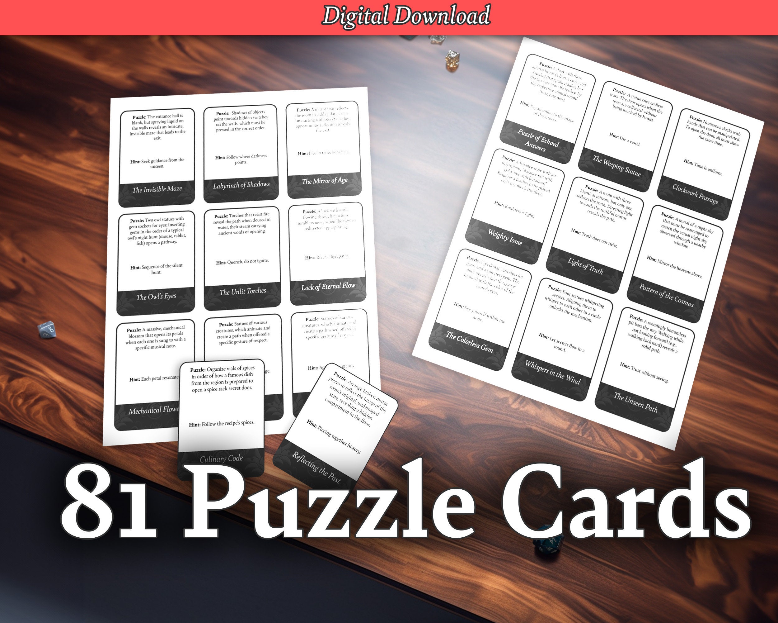 81 Printable Dnd Puzzle Cards for Dungeon Masters: 5e Campaign Aid ...
