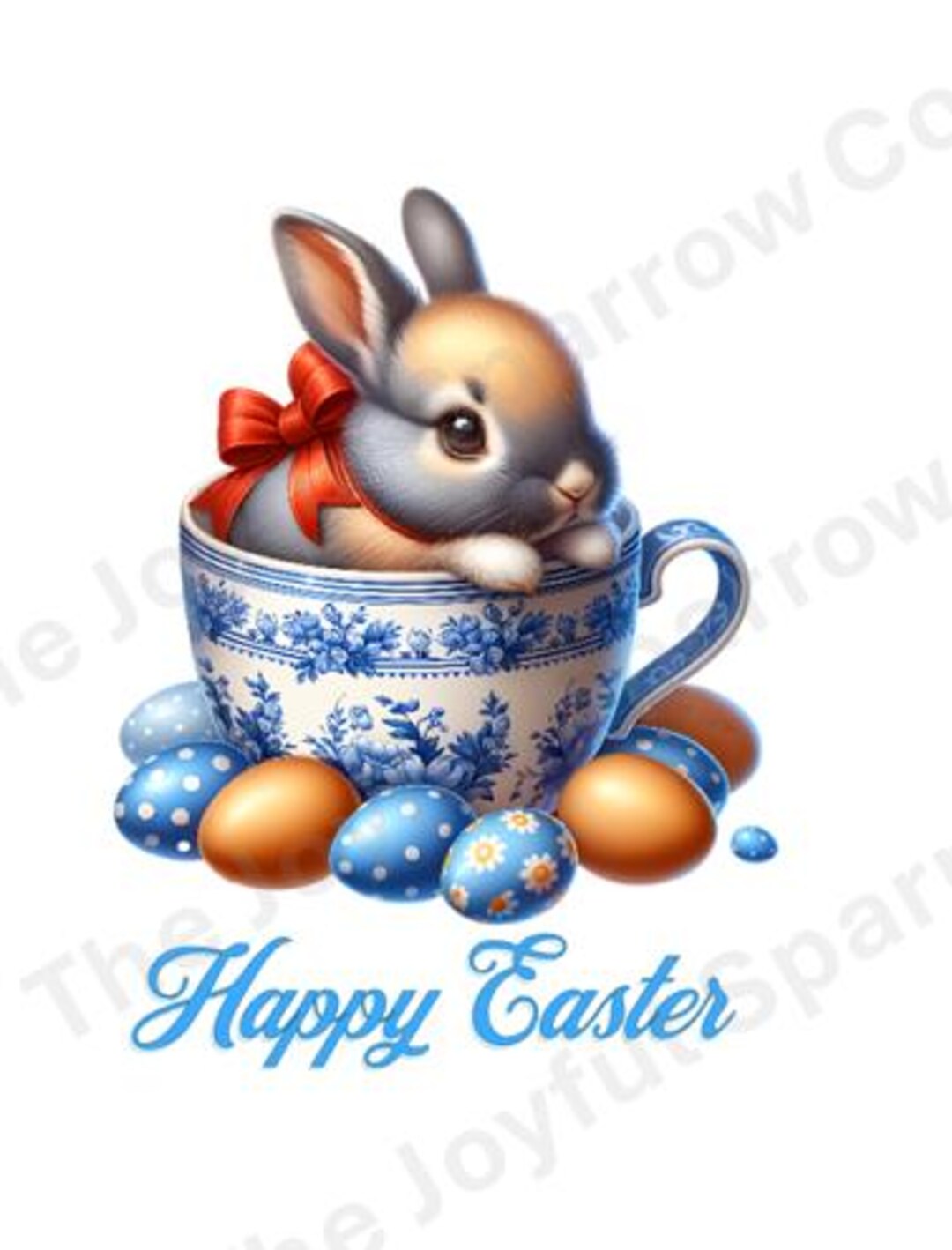 Happy Easter PNG, Blue Floral Chinoiserie, Digital Download, Easter ...