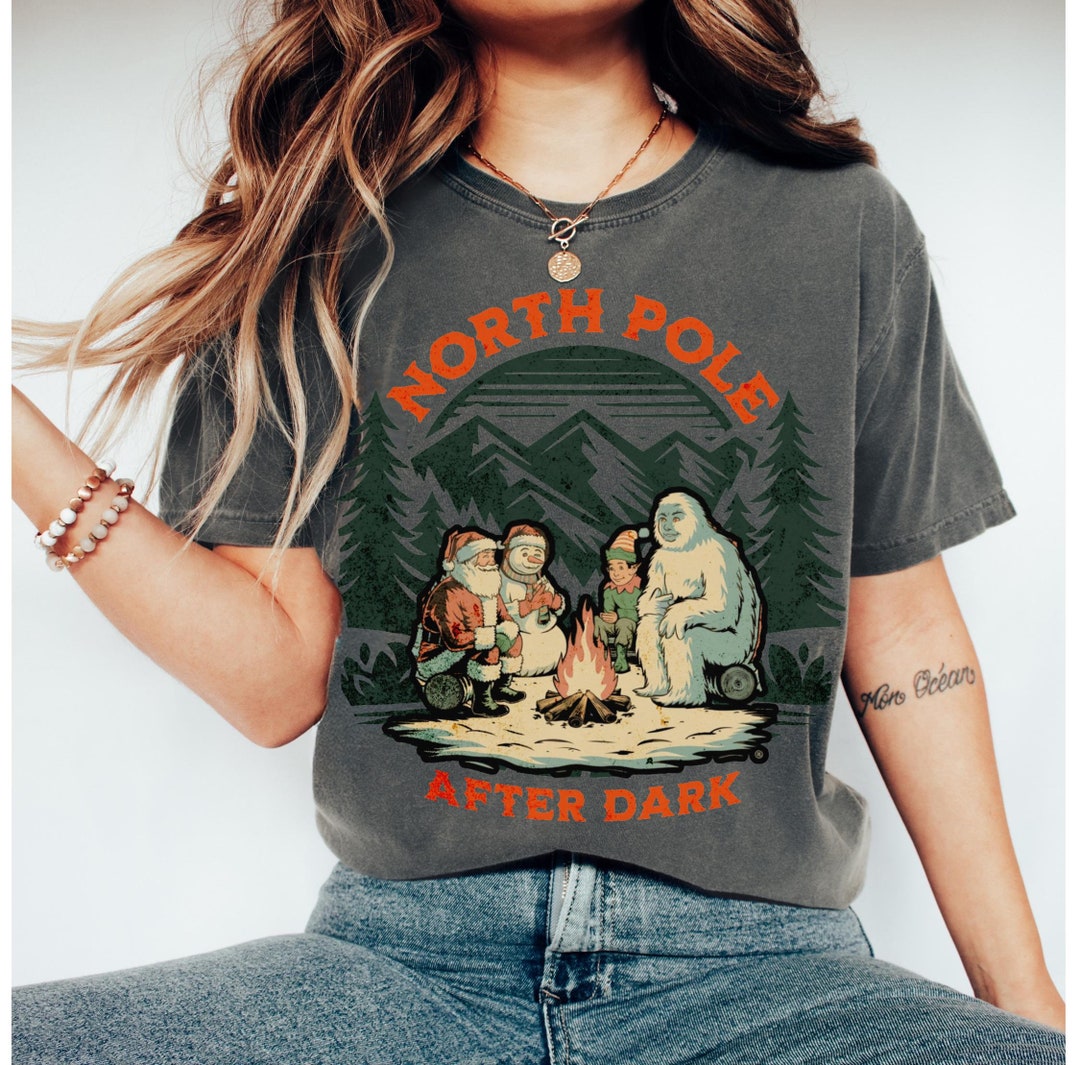 Christmas North Pole After Dark T-shirt, Santa Snowman Elf Abominable Snowman Fire, Psychedelic ...