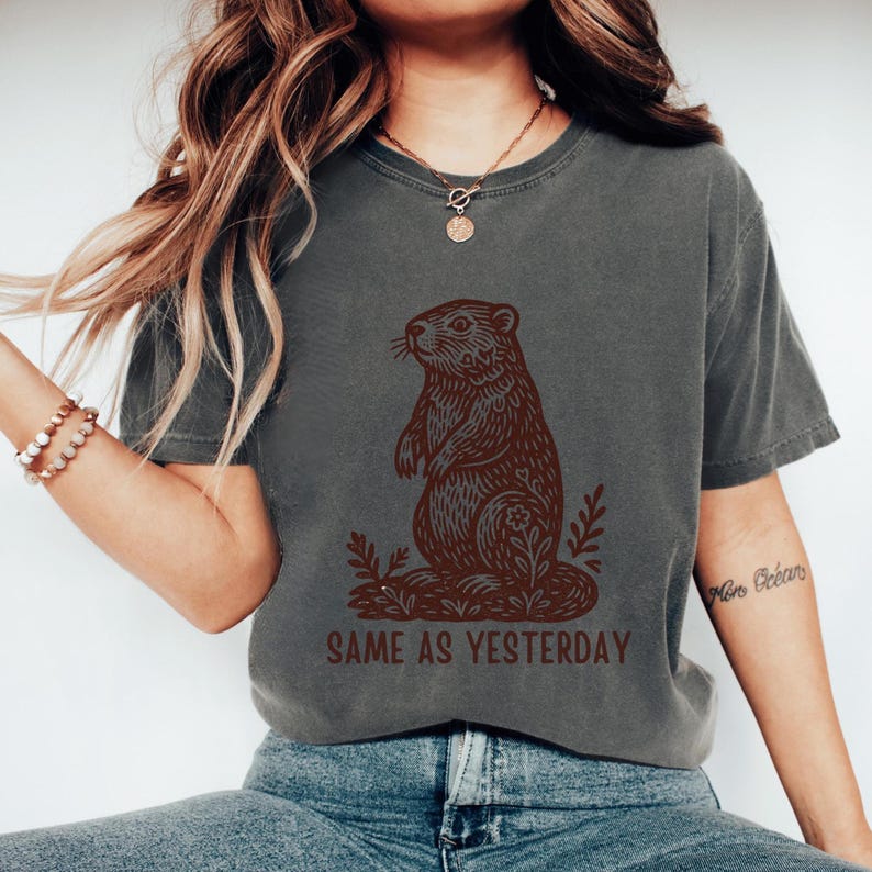 Folk Linocut Groundhog Same as Yesterday T-shirt | Groundhog Day Tee - Etsy