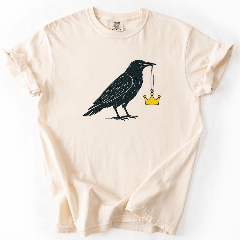 Crow With Crown Folk Art Shirt , Minimal Bird Linocut Tee, Comfort ...