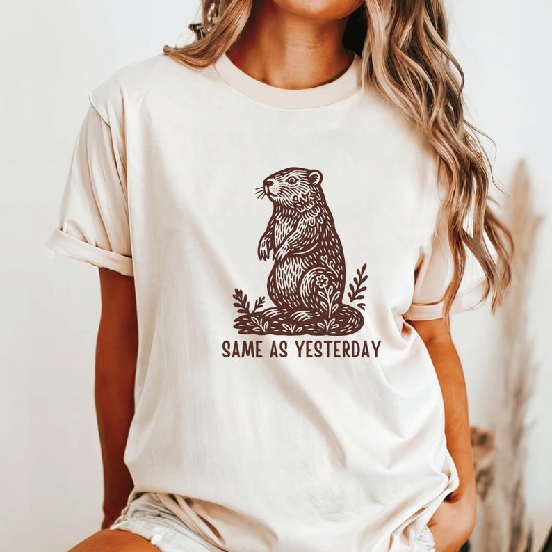 Folk Linocut Groundhog Same as Yesterday T-shirt | Groundhog Day Tee - Etsy
