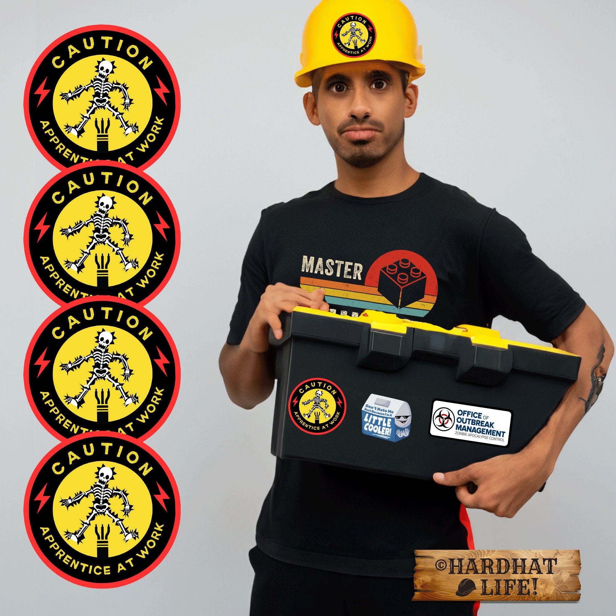 Sticker caution Apprentice at Work 100% Vinyl 3 Hard Hat, Toolbox ...