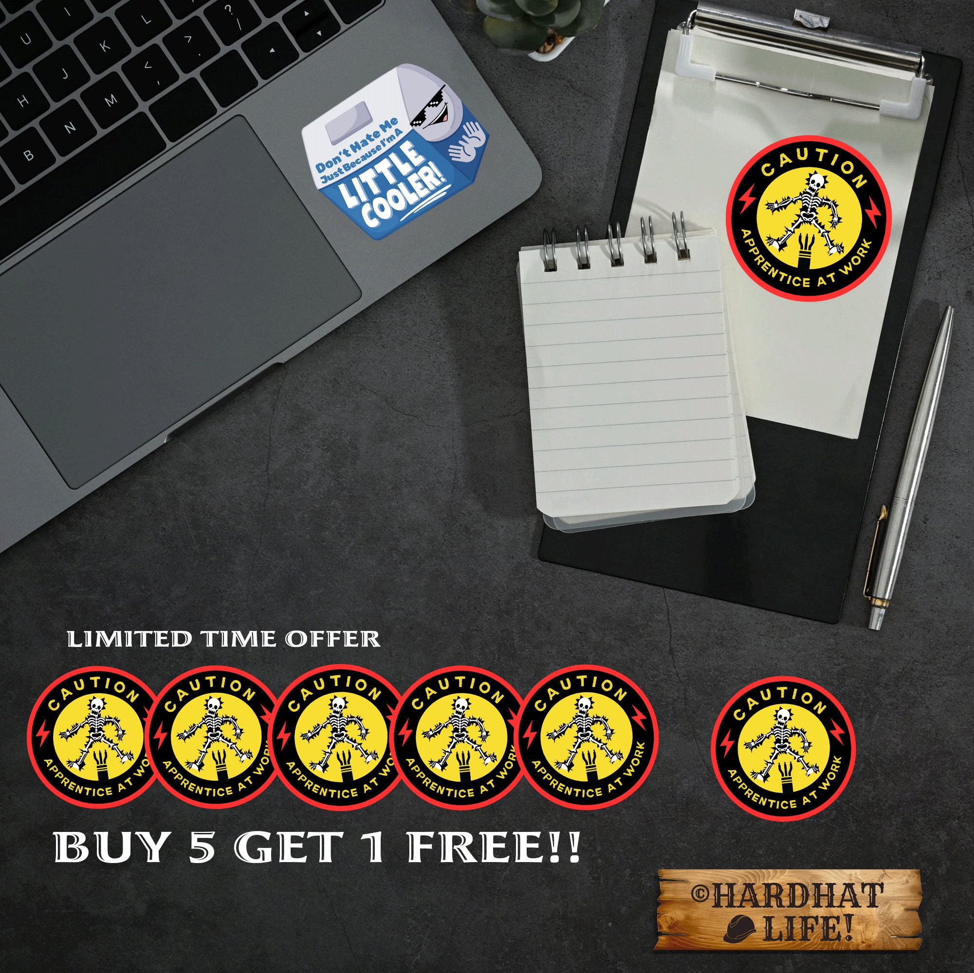 Sticker caution Apprentice at Work 100% Vinyl 3 Hard Hat, Toolbox ...