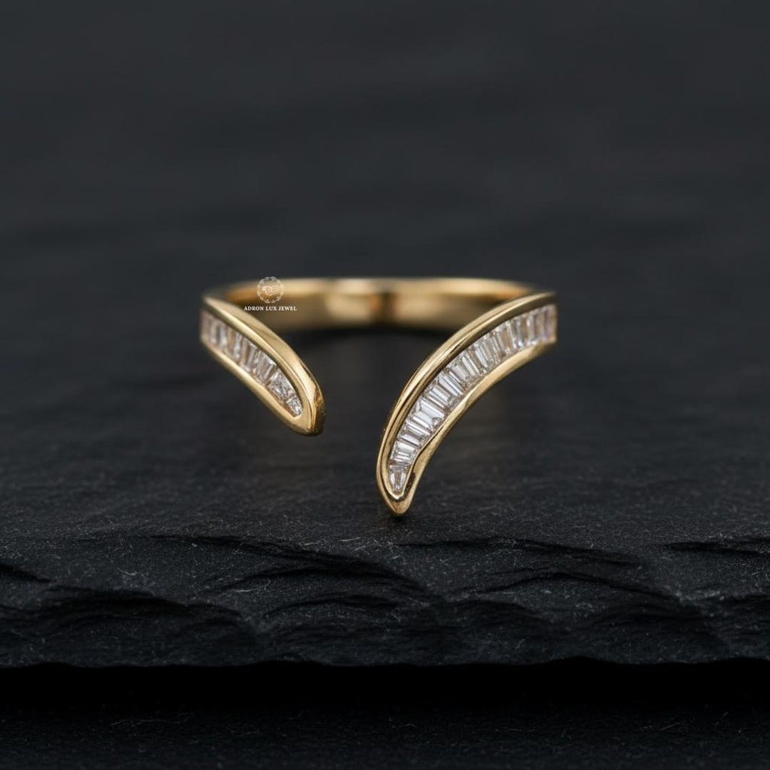 Channel Set Open Cuff Band, Baguette Cut Lab Grown Diamond Engagement ...