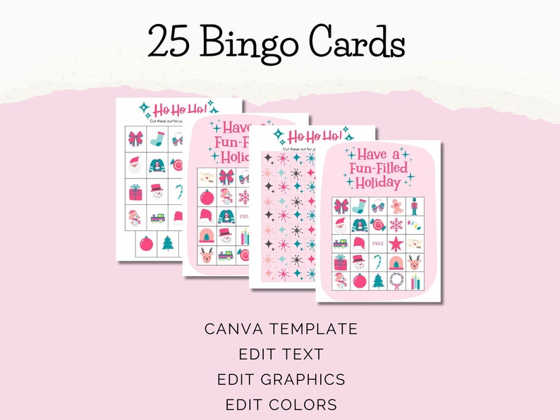Christmas Bingo, 25 Bingo Cards, Christmas Games, Holiday Bingo ...