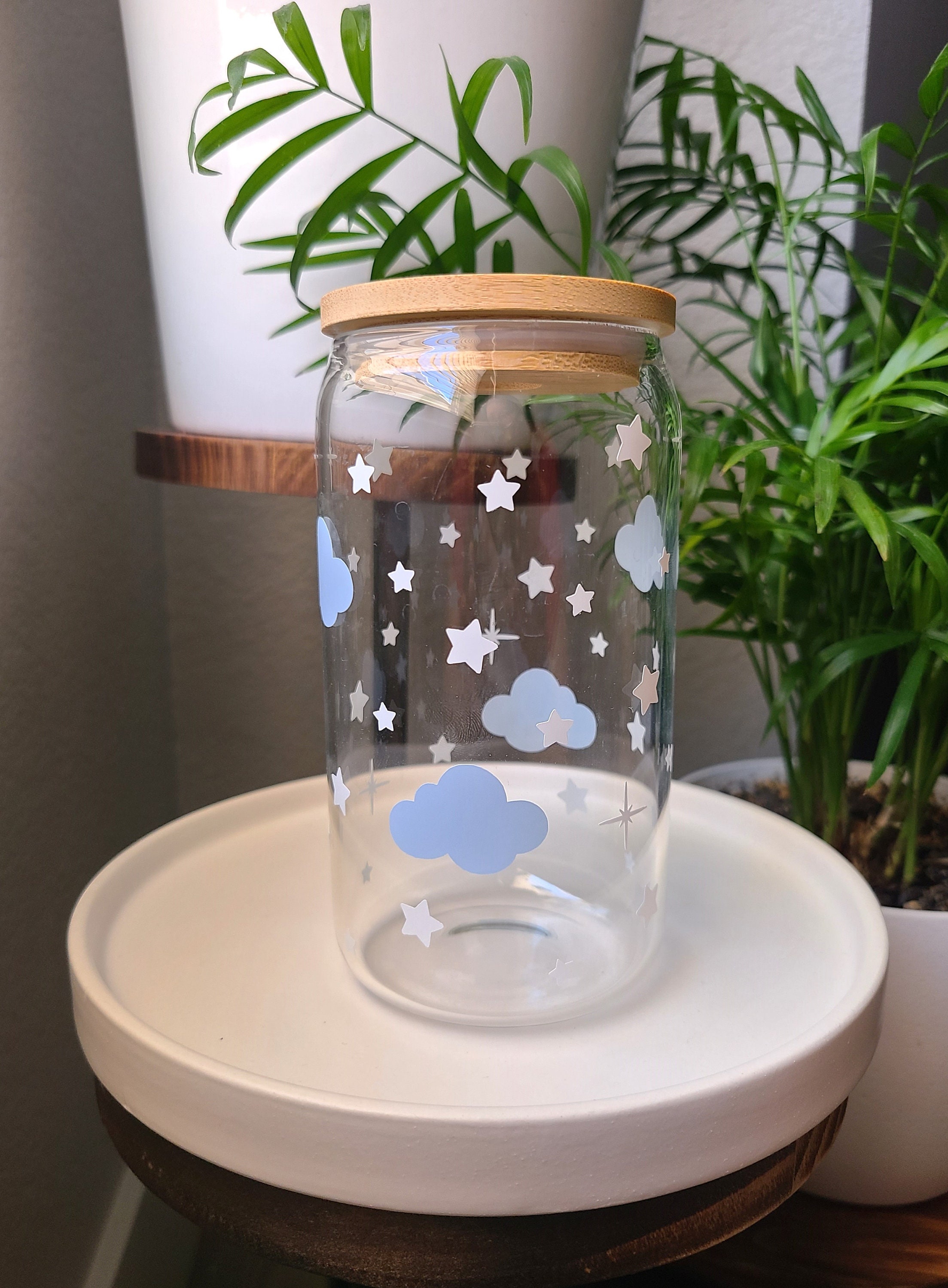 Stars Glass Cup, Vinyl Cup, Iced Coffee Cup, Beer Can Glass, Clouds - Etsy
