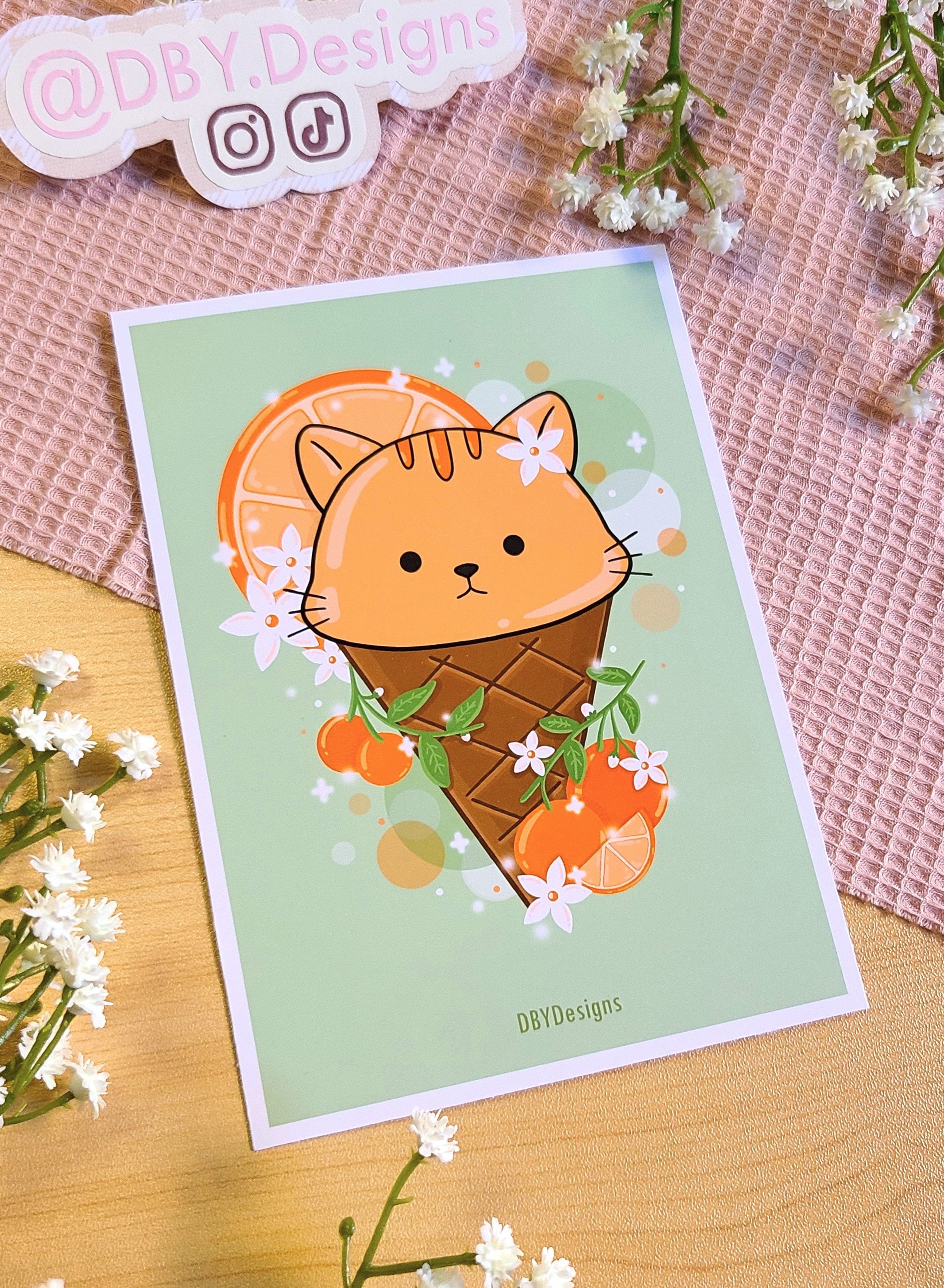 Cute Cat Art Print, Kawaii Art Print, Cute Wall Decor, - Etsy
