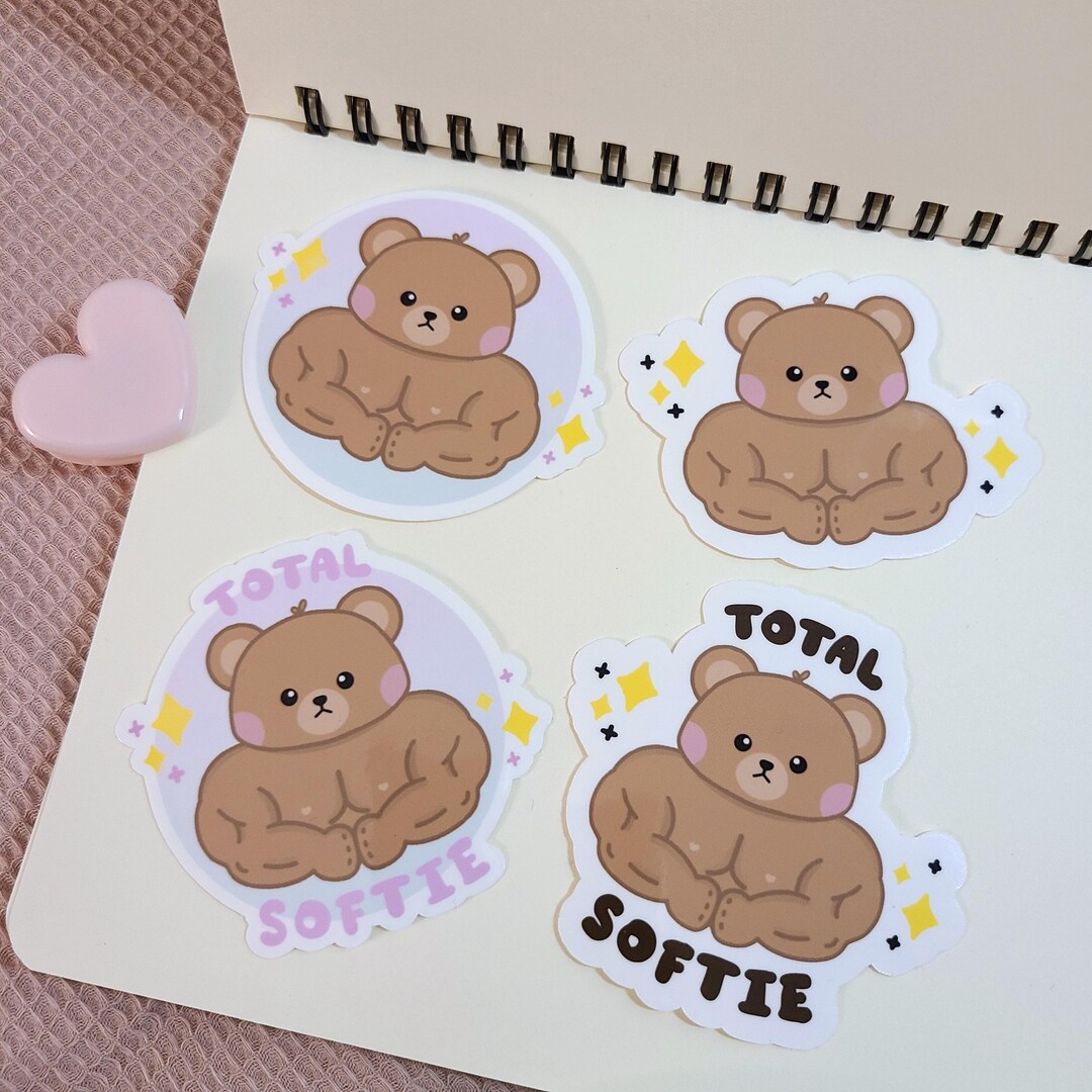 Buff Bear Sticker, Gym Vinyl Sticker, Waterproof Sticker, Kawaii Animal ...