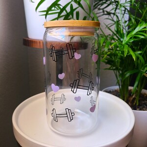 Gym Lover Glass Cup, Beer Can Glass With Lid & Straw, Bamboo Lid, Glass ...