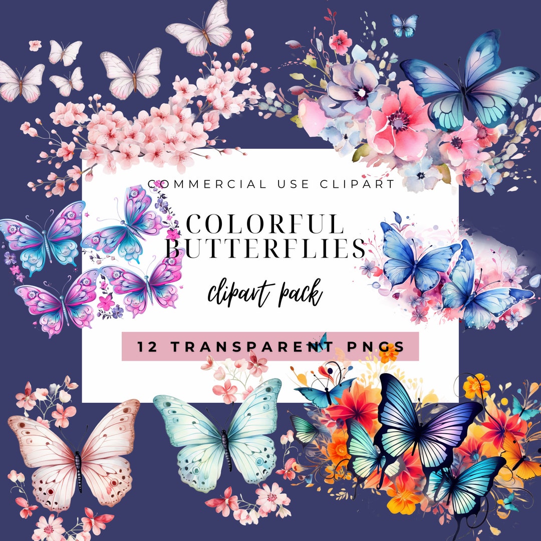 Vibrant Butterfly Clipart Collection: Digital Download, Scrapbooking ...