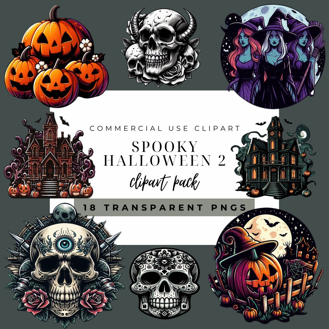 18 Spooky Halloween Clipart Bundle, Ghosts, Pumpkins, Bats & Witches ...