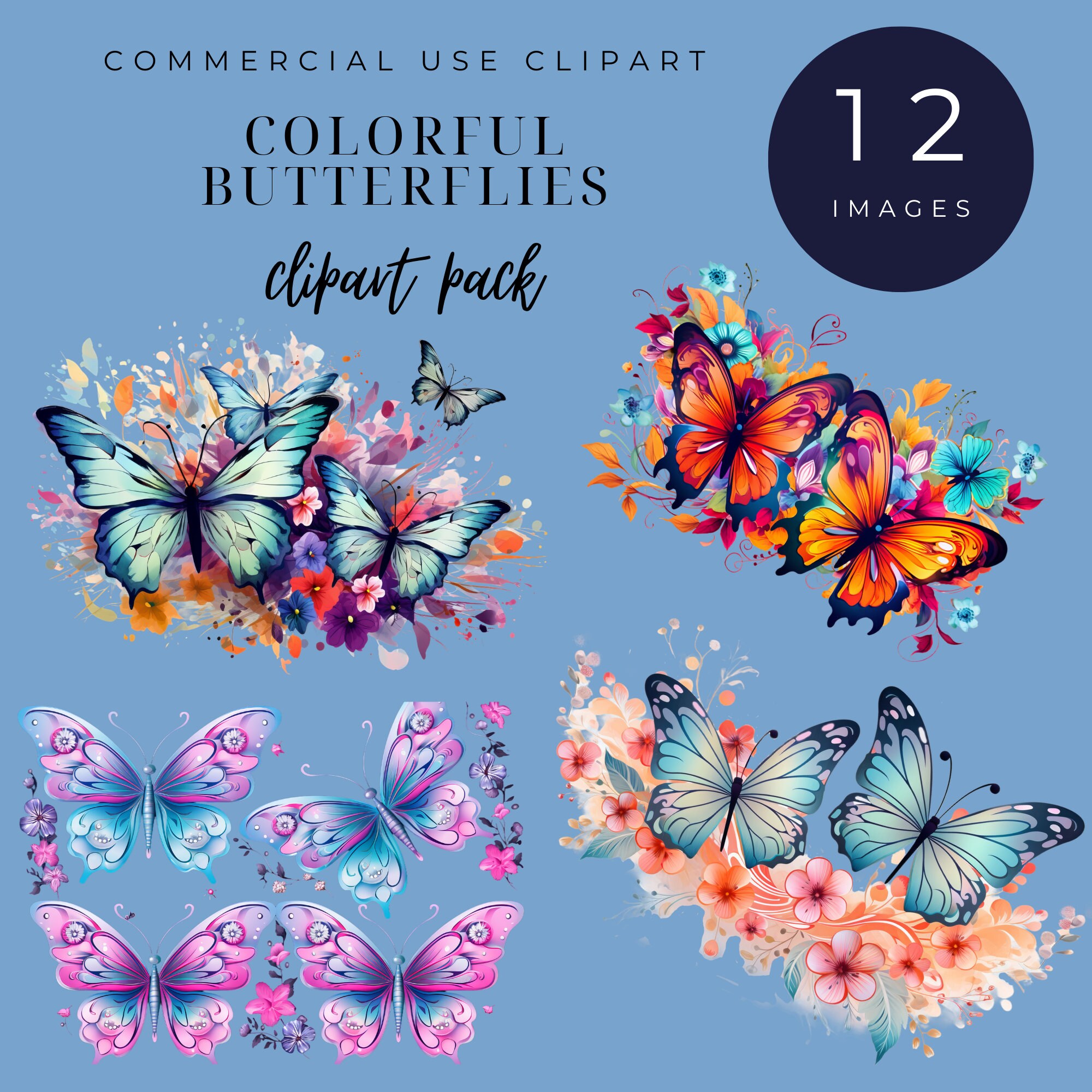 Vibrant Butterfly Clipart Collection: Digital Download, Scrapbooking ...