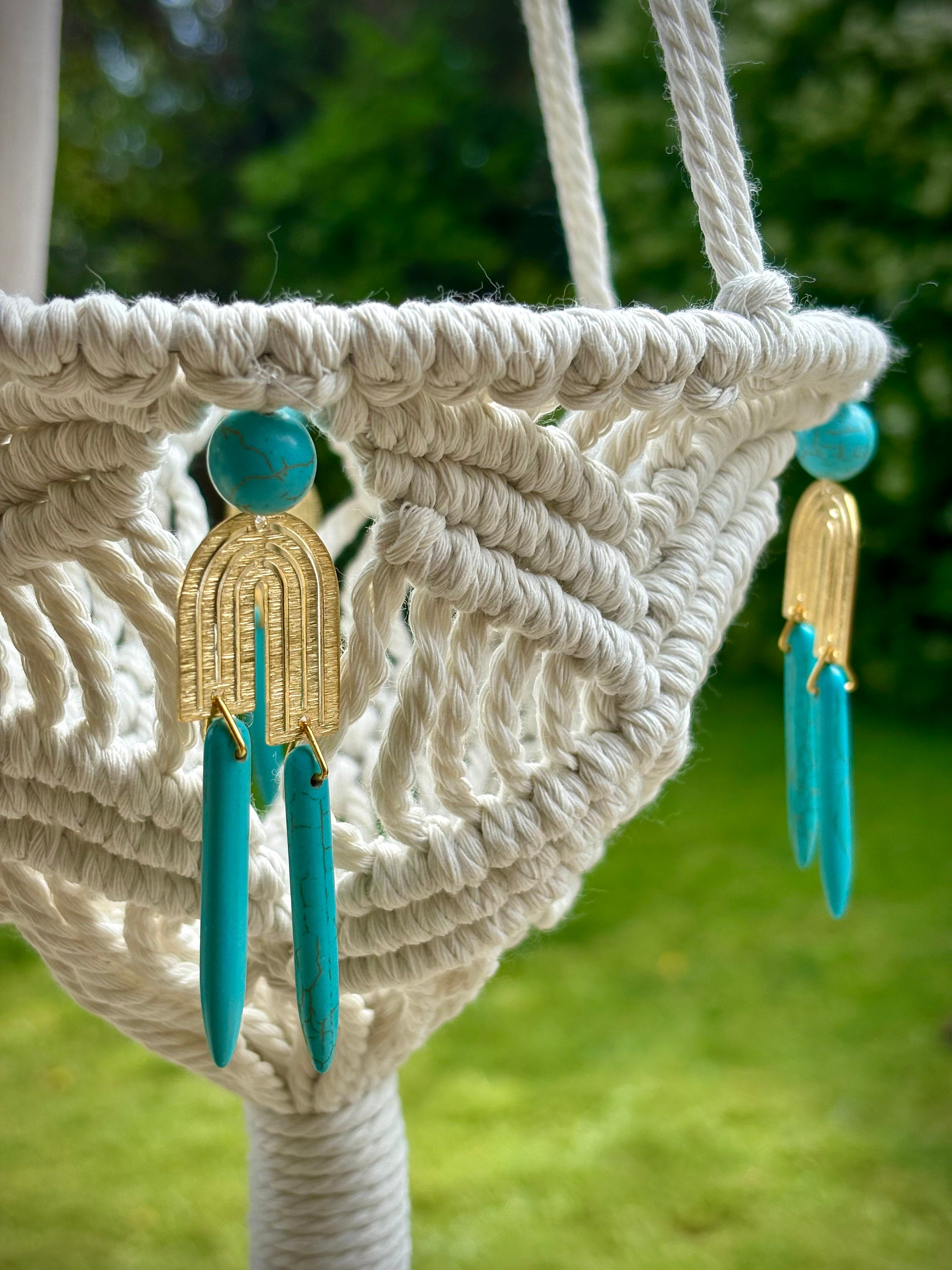 Macrame Hanging Planter With Evil Eye and Turquoise Stones - Etsy