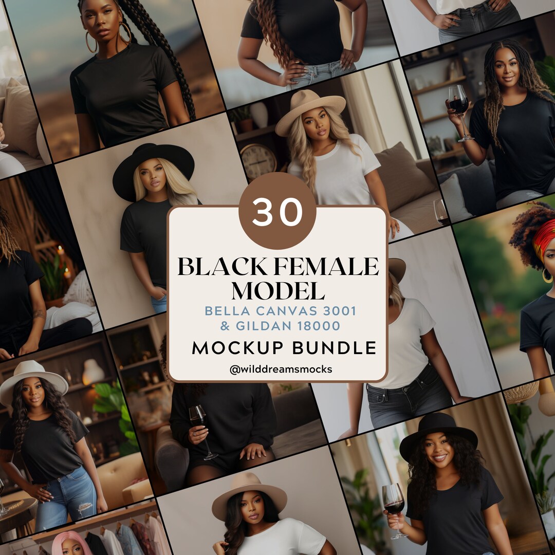 Black Model T-shirt Mockup Bundle, Bella Canvas 3001 Mockup White ...