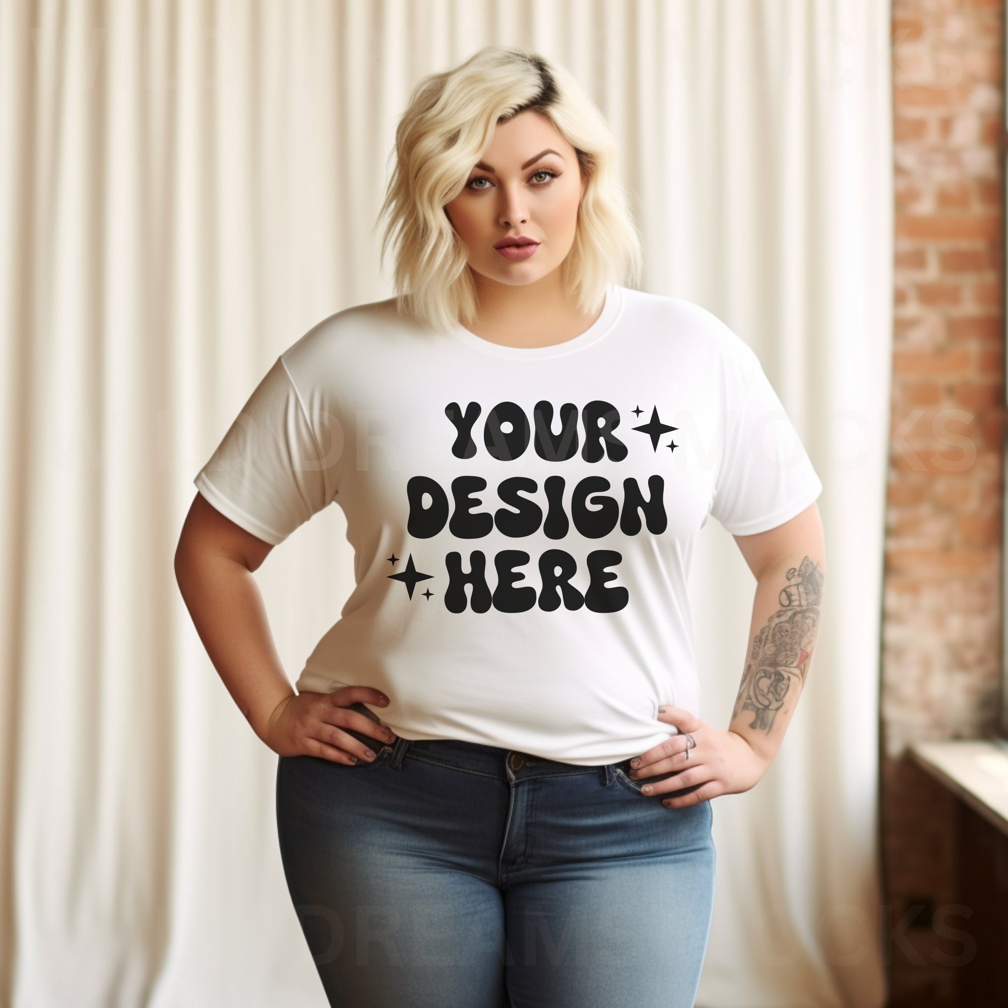 Plus Size Bella Canvas 3001 Mockup White, Bella Canvas Mockup, White T ...