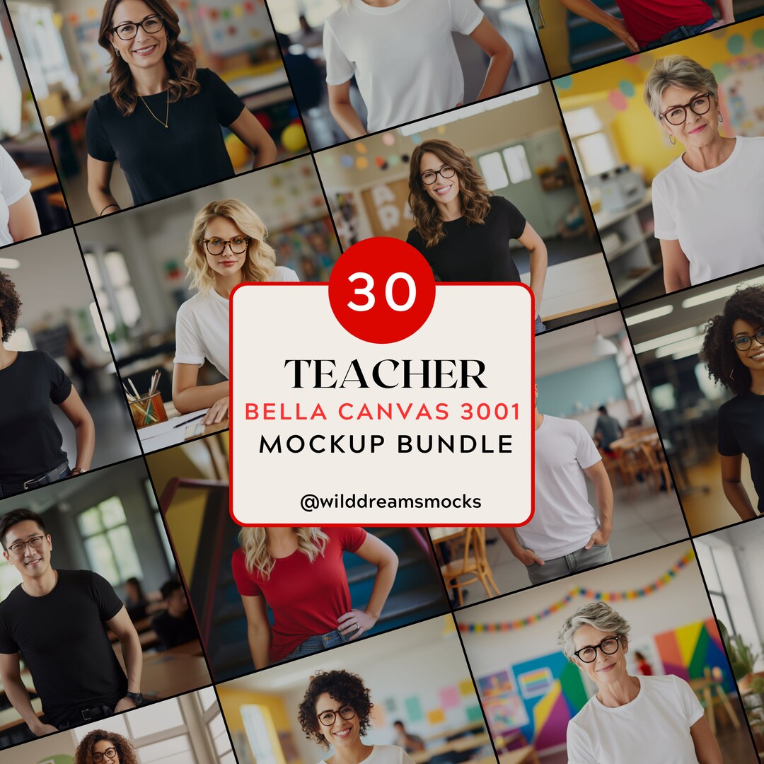 Teacher T-shirt Mockup Bundle, Bella Canvas 3001 Mockup White, Back to ...