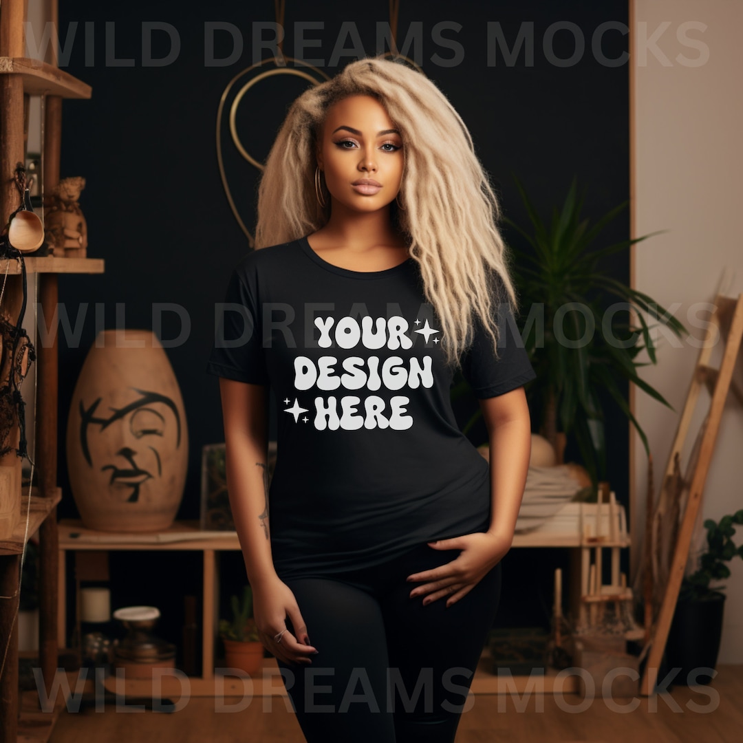 Bella Canvas 3001 Mockup Black, Bella Canvas Mockup, Black Model Mockup ...