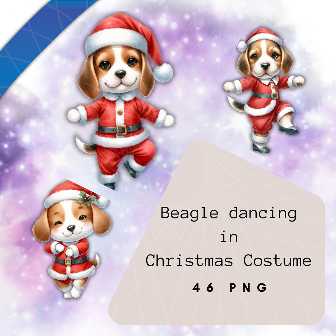 Watercolor Beagle Dancing in Christmas Costume Rap Hip-hop - Etsy