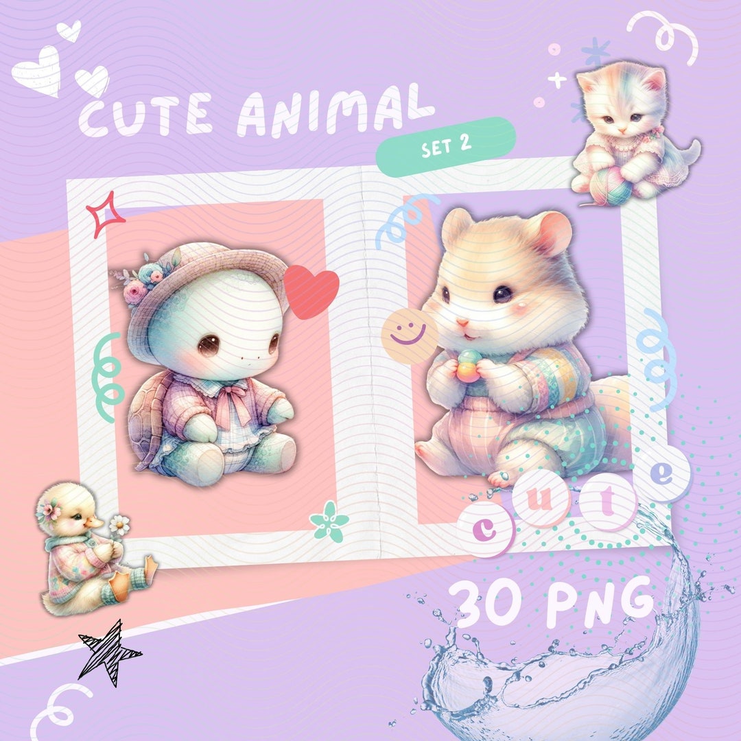 Watercolor Cute Animal Set 2, Cute Animal Clipart, Activity of Cute ...