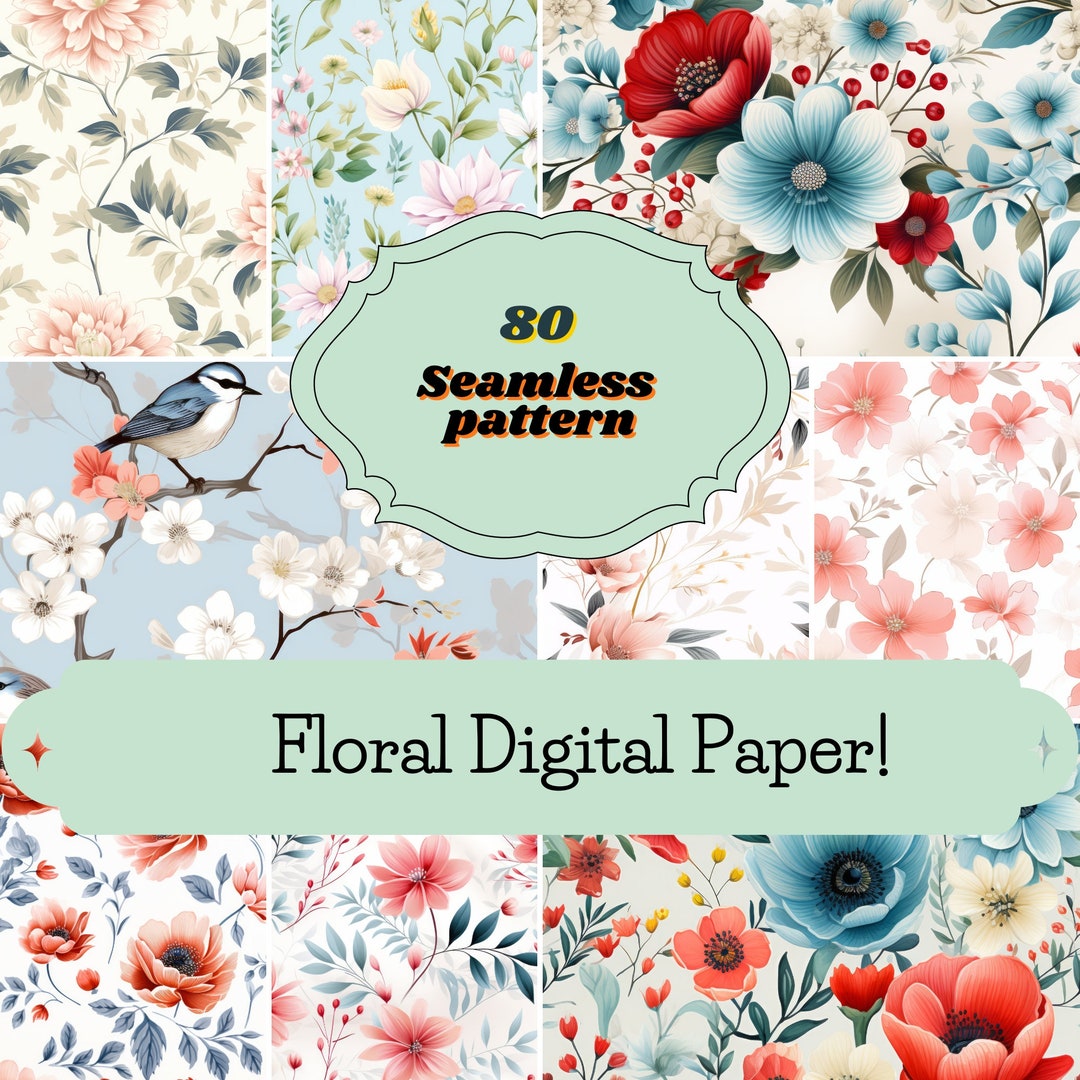 80 Seamless Patterns - Florals Paper Leaf - Digital Papers - Pattern ...