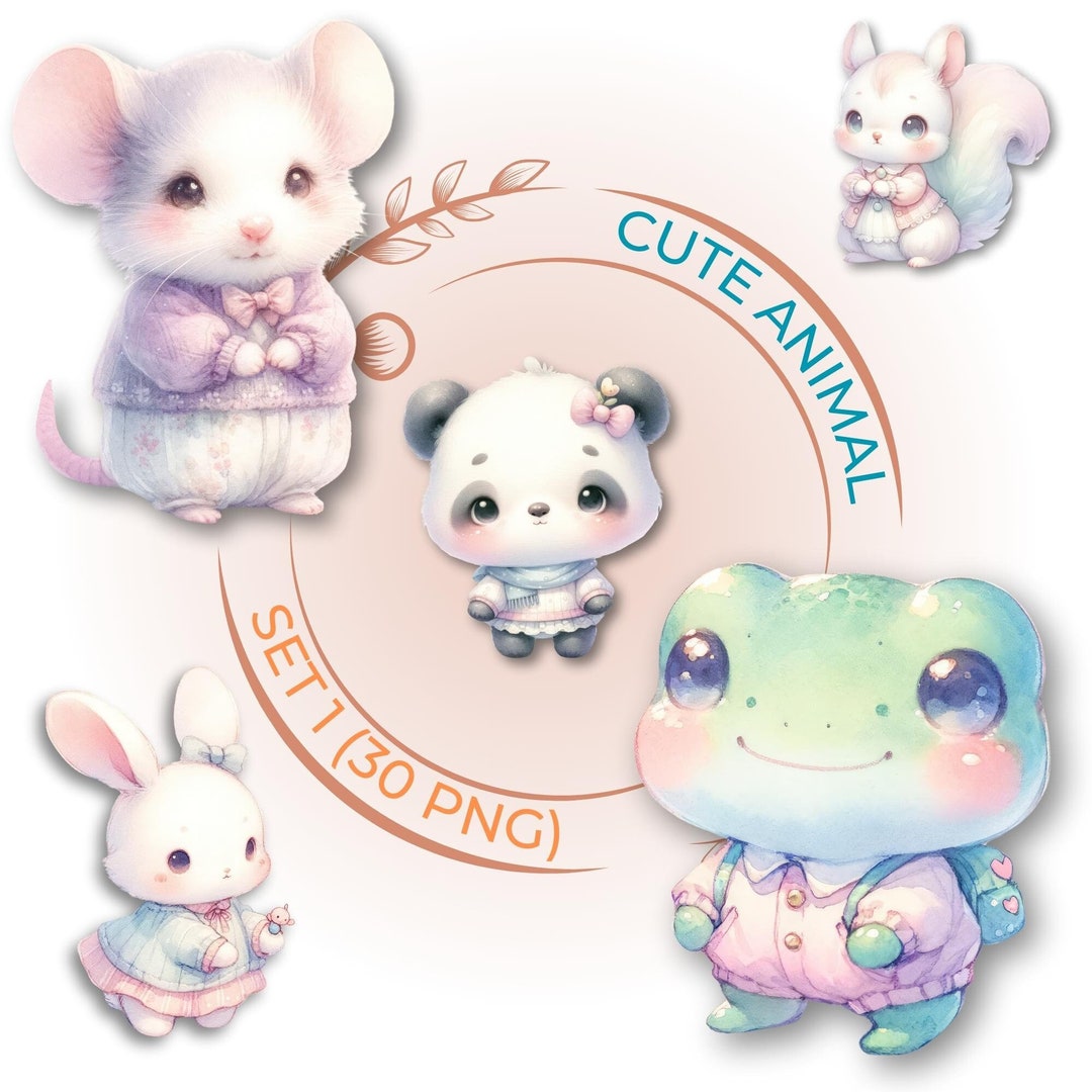 Watercolor Cute Animal Set 1, Cute Animal Clipart, Activity of Cute ...