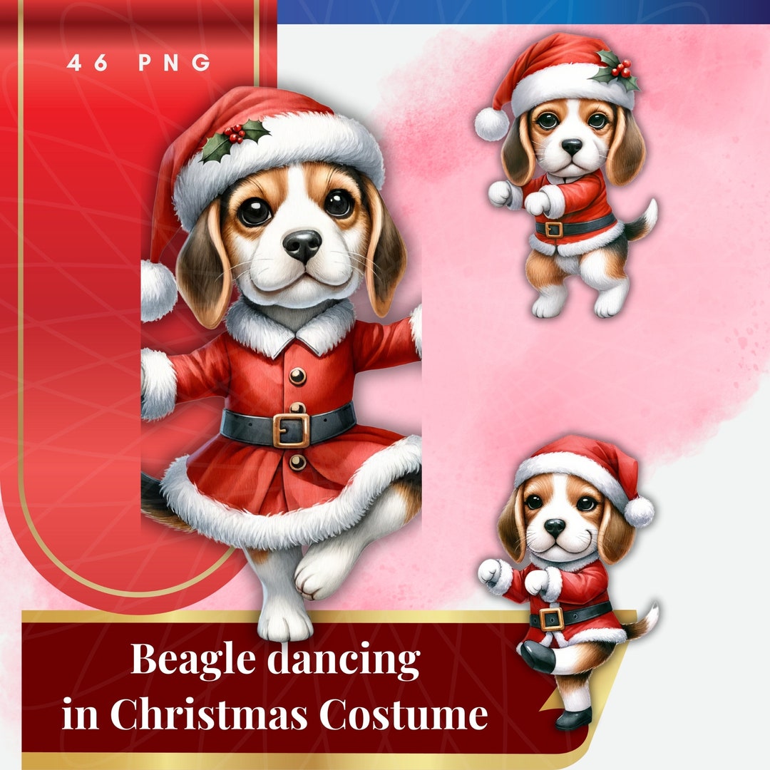 Watercolor Beagle Dancing in Christmas Costume, Rap , Hip-hop, Jumping ...