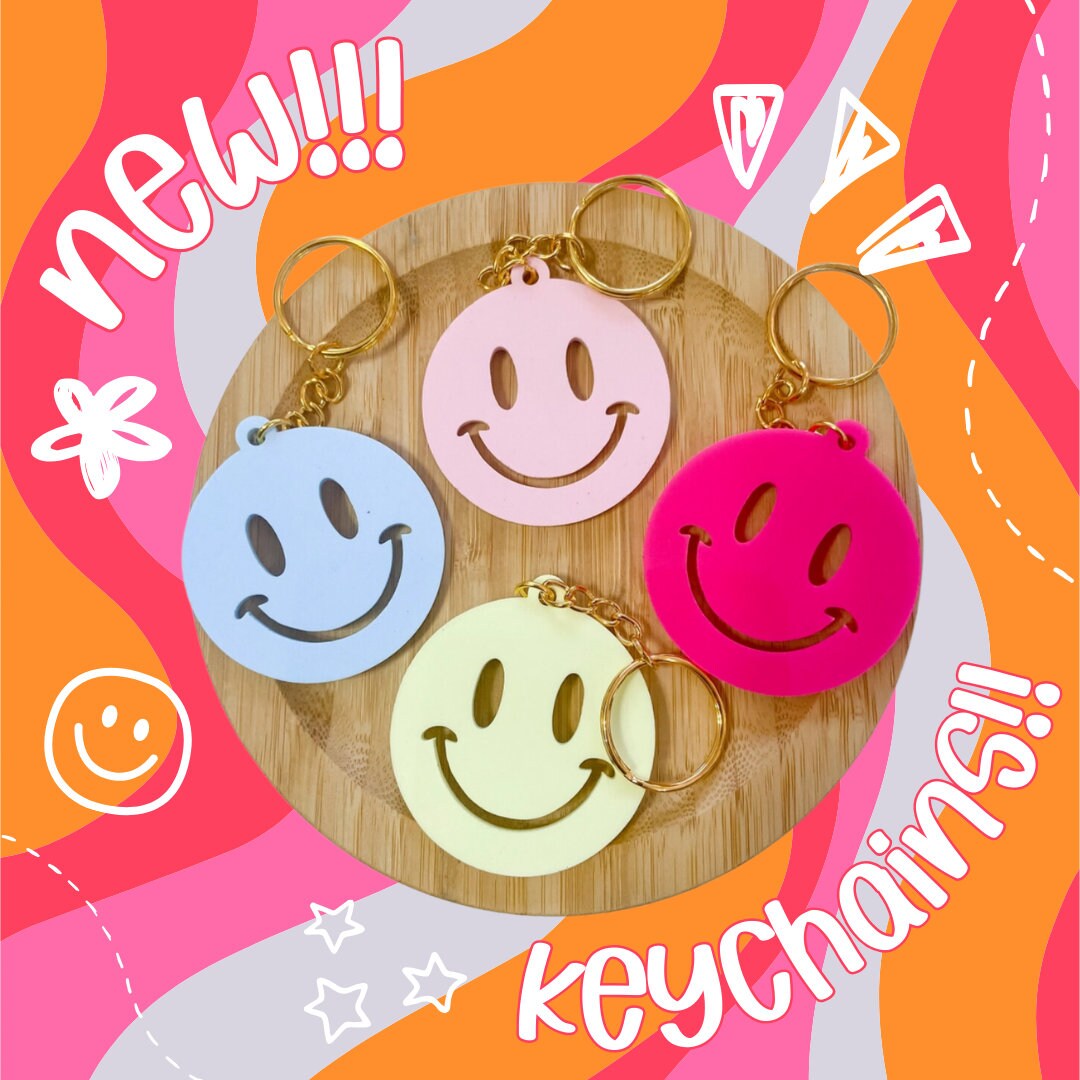 Smiley Face Keychain, Plastic Keychain, Happy Summer Accessory - Etsy