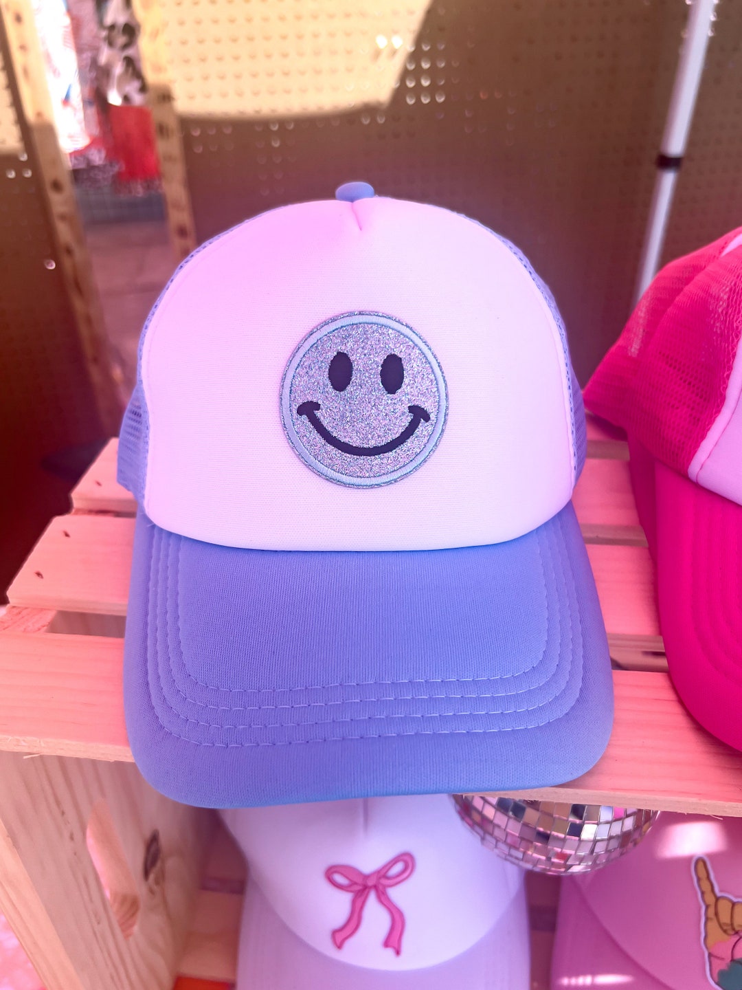 Happy Hat Trucker Hat Blue Smiley Face Summer Accessory - Etsy