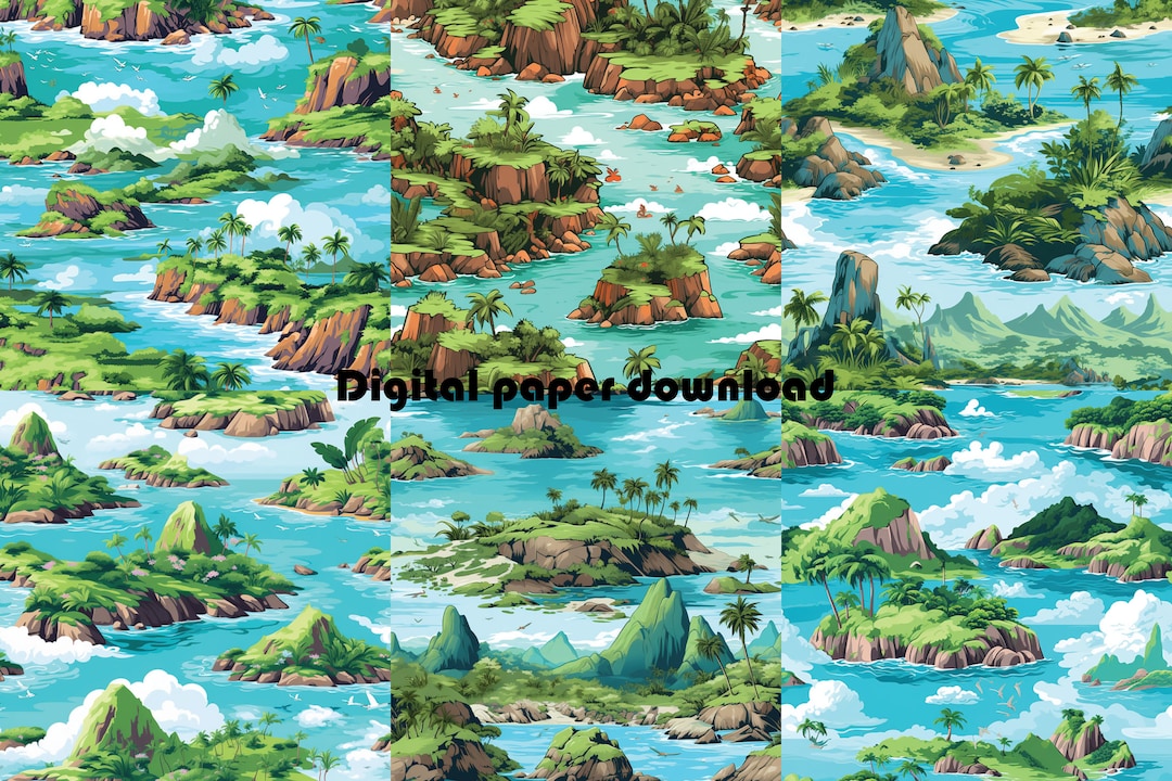 Tropical Islands Pattern Bundle Digital Paper Repeating - Etsy