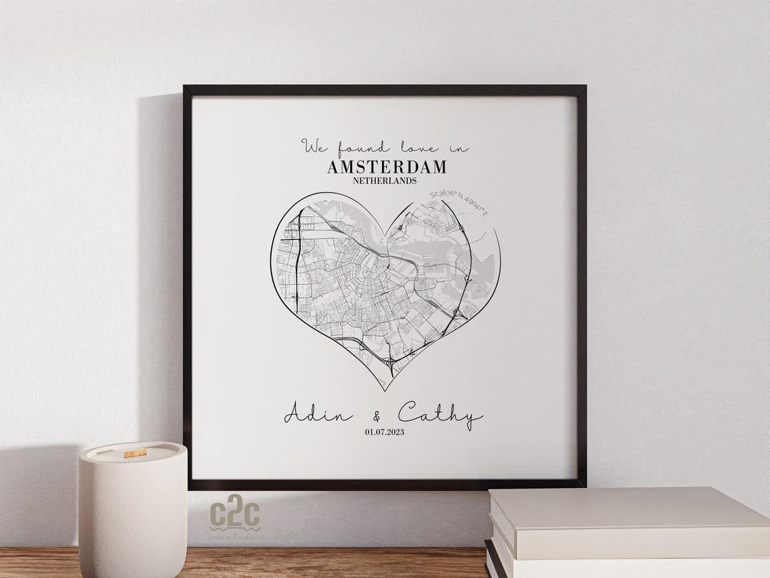 Couples Gift, Custom Map Heart Print, Couples Map Art, Engagement Gift ...