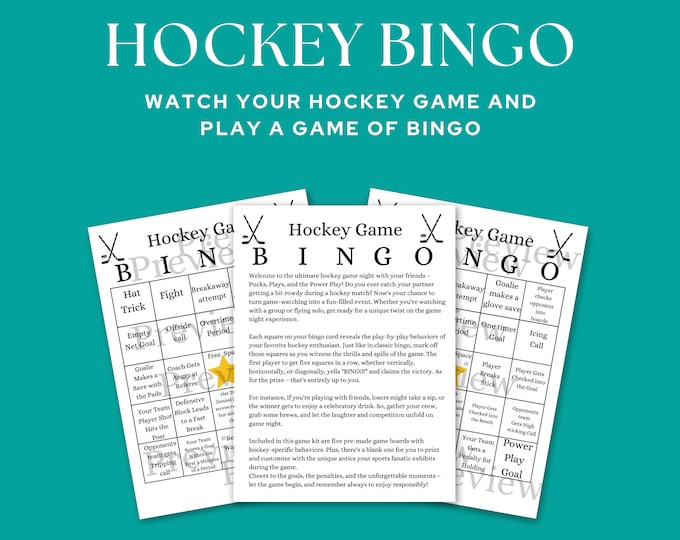 20 Printable Hockey Bingo Cards - Etsy Canada