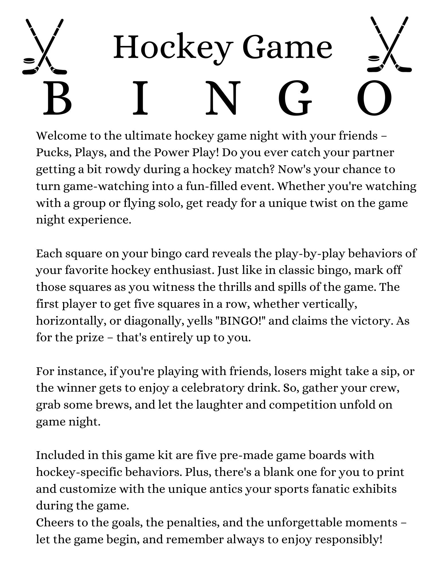 Sports Bingo. Printable Bingo Card. Digital Bingo Card. Hockey Bingo ...