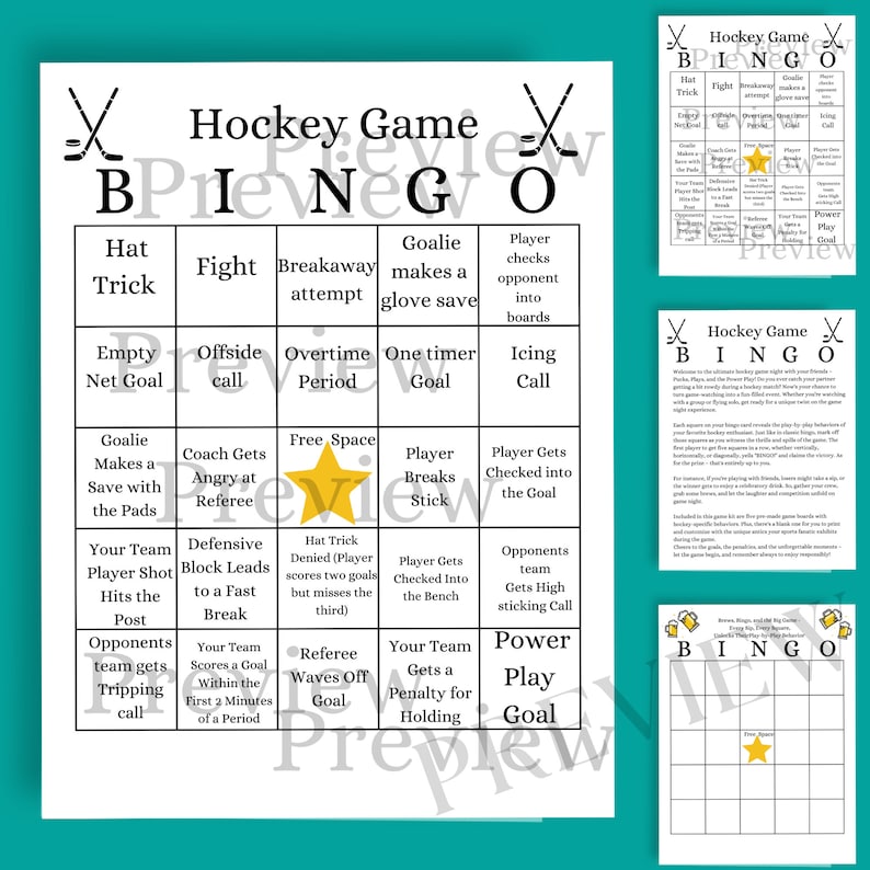 Sports Bingo. Printable Bingo Card. Digital Bingo Card. Hockey Bingo ...
