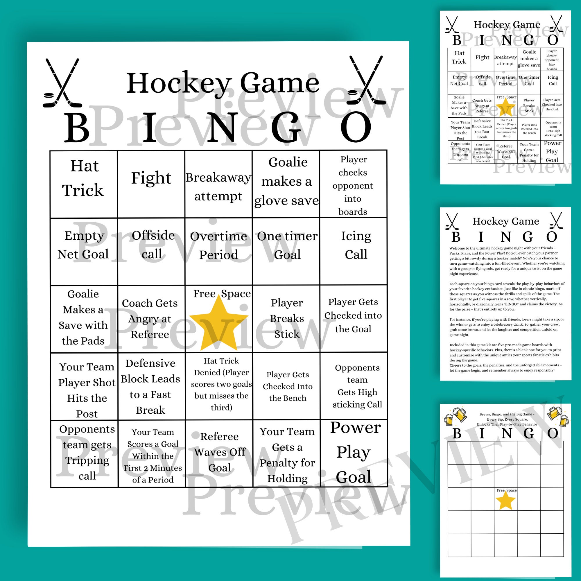 Sports Bingo. Printable Bingo Card. Digital Bingo Card. Hockey Bingo ...