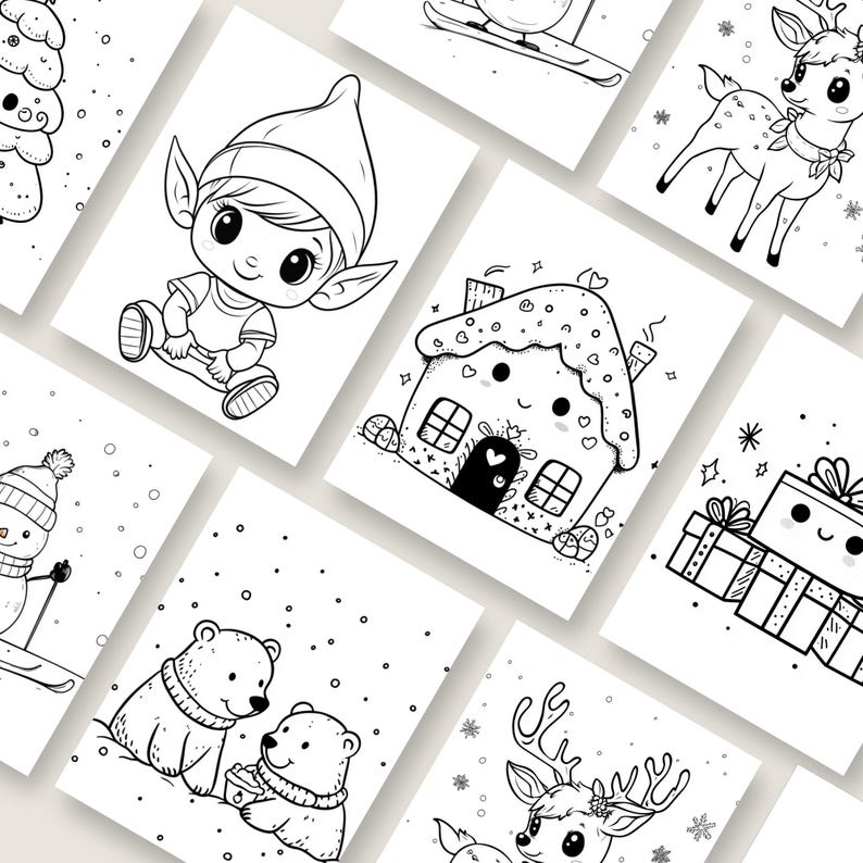Christmas Kids Coloring Sheets - Bold, Easy, Cozy Winter Pages, Kawaii ...