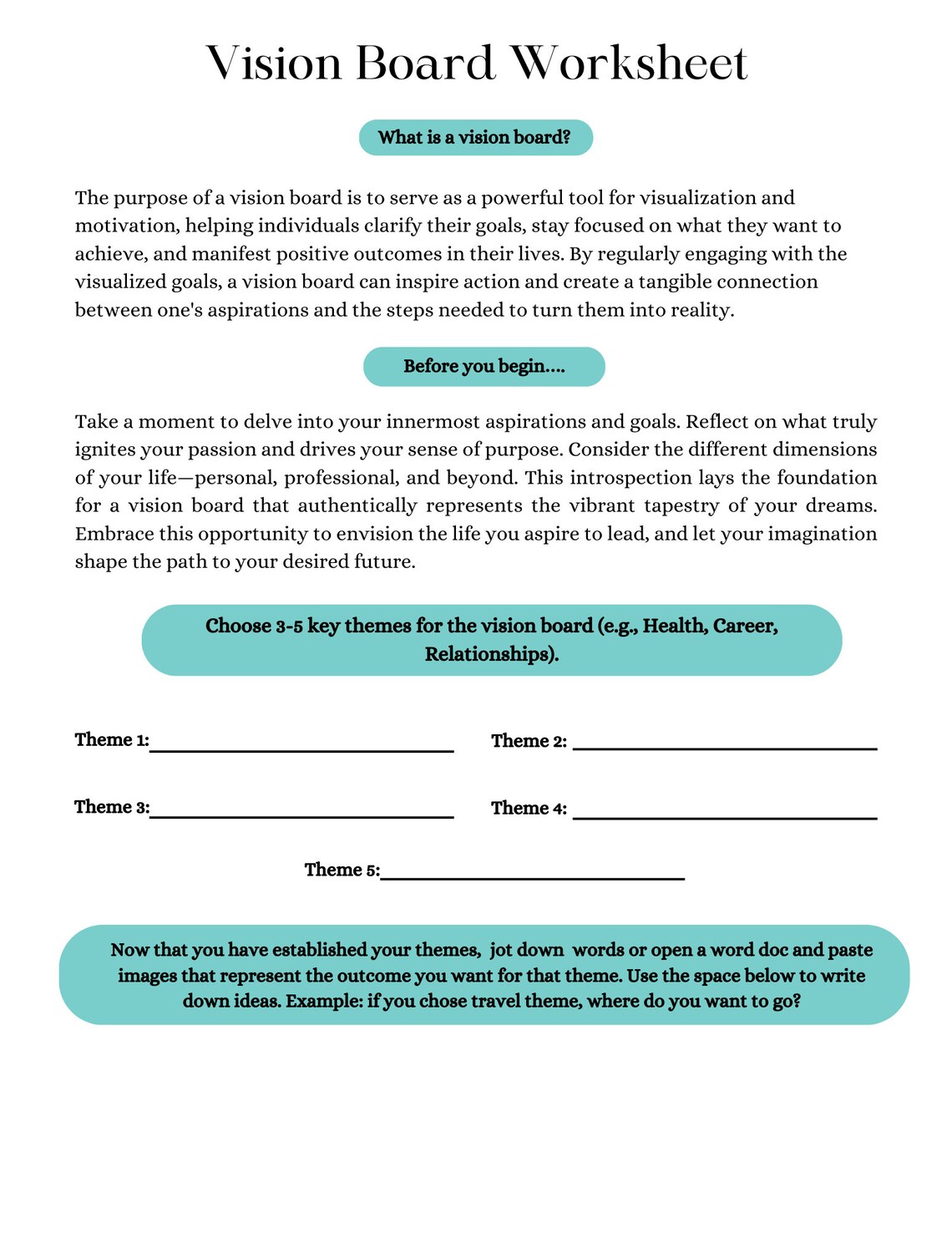 Vision Board. Goal Setting. Printable Vision Board Worksheet ...