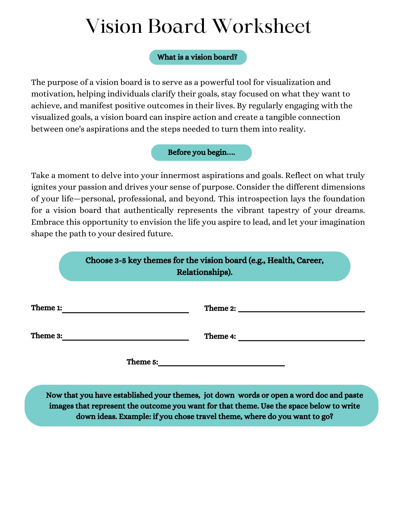 Vision Board. Goal Setting. Printable Vision Board Worksheet ...