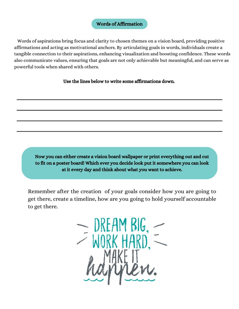 Vision Board. Goal Setting. Printable Vision Board Worksheet ...