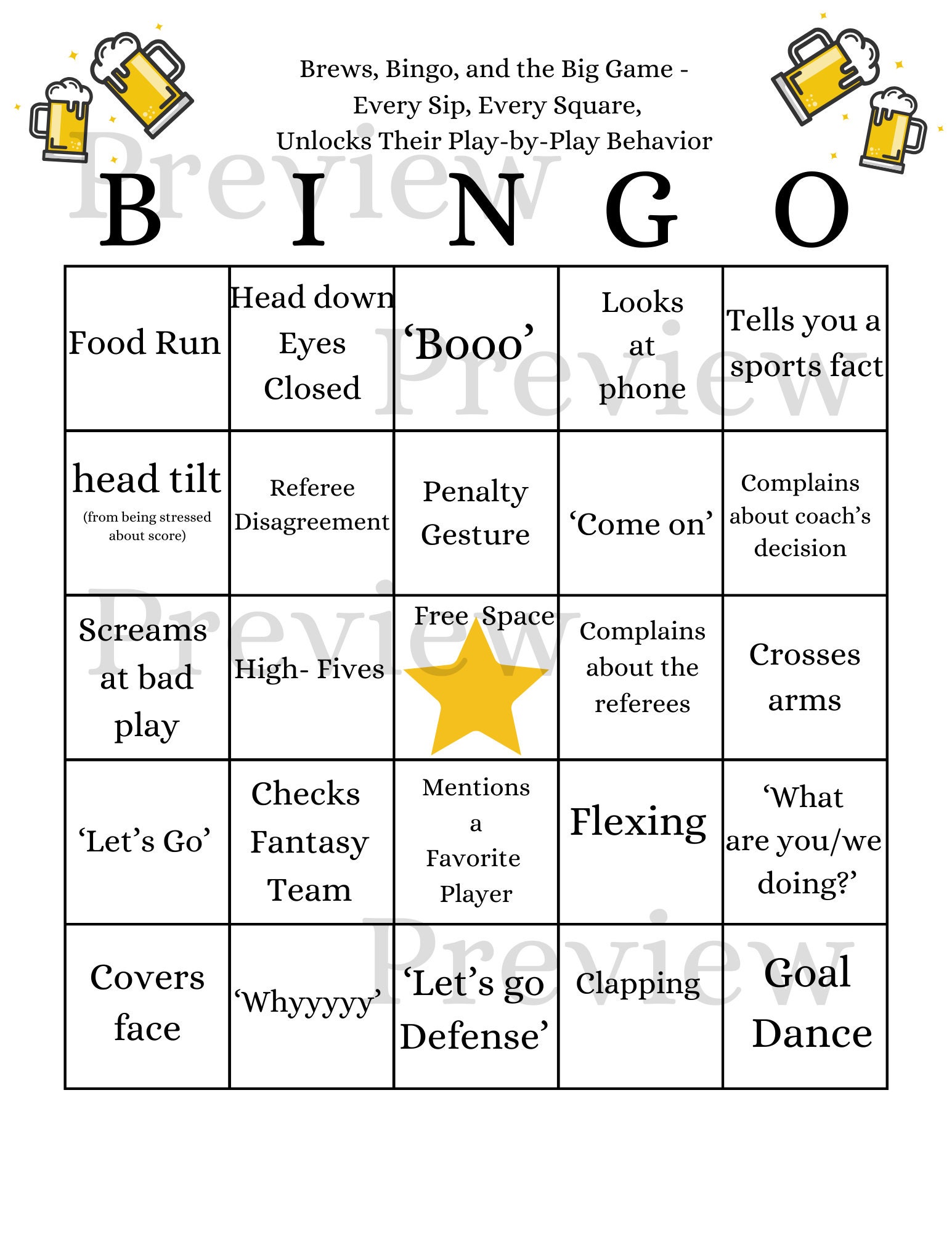 Printable Bingo Card. Sports Bingo Game. Hockey Bingo Game. Baseball ...